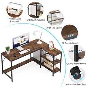 Tribesigns L Shaped Desk with Storage Shelves, Reversible Computer Desk Gaming Desk for Home Office Workstation, Rustic Brown