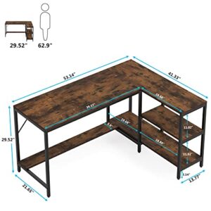 Tribesigns L Shaped Desk with Storage Shelves, Reversible Computer Desk Gaming Desk for Home Office Workstation, Rustic Brown