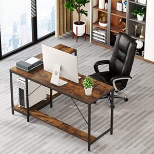 Tribesigns L Shaped Desk with Storage Shelves, Reversible Computer Desk Gaming Desk for Home Office Workstation, Rustic Brown