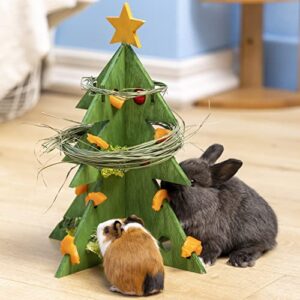 Guinea Pig Toys, Christmas Tree Foraging Puzzle Toy Treat Feeder for Bunny Hamster Rabbits Wooden Enrichment Vegetable Rack Mental Stimulation Interactive Toy Xmas Gift Habitat Decor for Small Pets