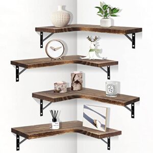 luium corner shelf wall mounted set of 4, rustic natural wood display storage wall shelves bathroom, bedroom, kitchen, living room, farmhouse, floating shelves for wall storage & decor & display