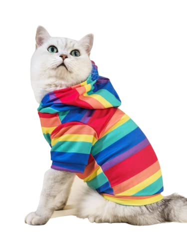 QWINEE Rainbow Colorful Dog Hoodie Sweatshirt Dog Shirt Cat Clothes for Puppy Kitten Small Dogs Multicolor X-Small