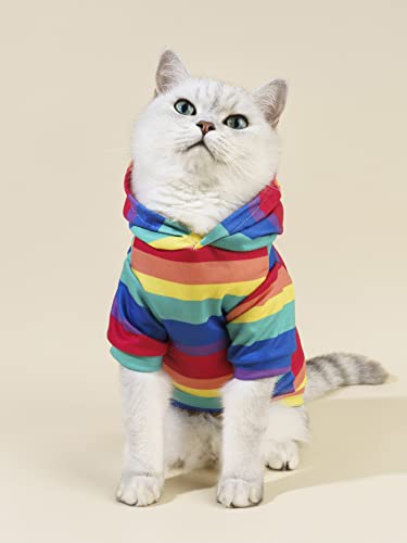 QWINEE Rainbow Colorful Dog Hoodie Sweatshirt Dog Shirt Cat Clothes for Puppy Kitten Small Dogs Multicolor X-Small