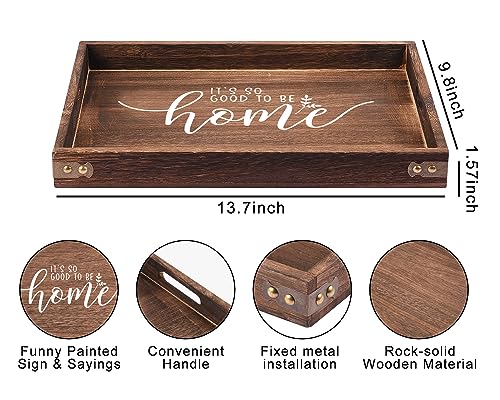 Home is So Good to Be - Rectangle Wooden Coffee Serving Tray with Handles, Funny Rustic Farmhouse Foods Tray Coffee Table Tray Home Kitchen Decorative for Christmas Birthday Housewarming Gifts