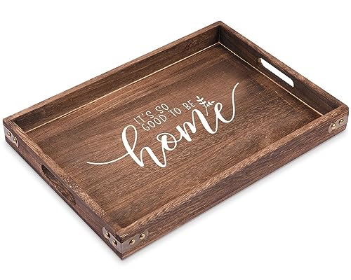 Home is So Good to Be - Rectangle Wooden Coffee Serving Tray with Handles, Funny Rustic Farmhouse Foods Tray Coffee Table Tray Home Kitchen Decorative for Christmas Birthday Housewarming Gifts