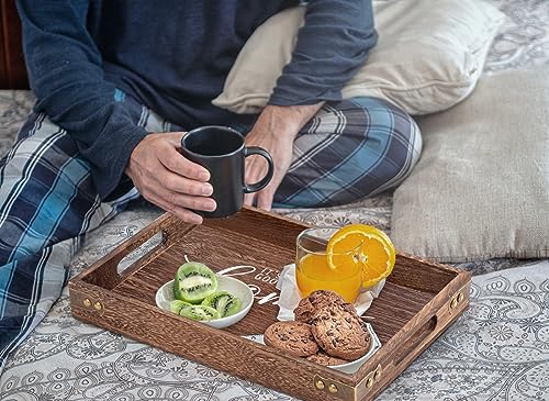 Home is So Good to Be - Rectangle Wooden Coffee Serving Tray with Handles, Funny Rustic Farmhouse Foods Tray Coffee Table Tray Home Kitchen Decorative for Christmas Birthday Housewarming Gifts