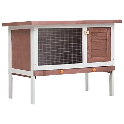 GOLINPEILO Outdoor Rabbit Hutch 1 Layer Brown Wood, 35.4" x 17.7" x 25.6" Brown and White