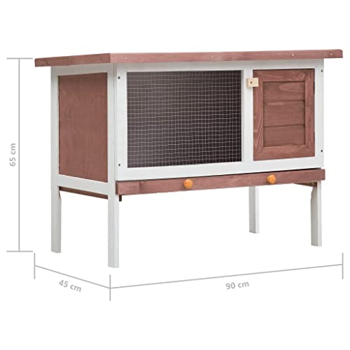 GOLINPEILO Outdoor Rabbit Hutch 1 Layer Brown Wood, 35.4" x 17.7" x 25.6" Brown and White