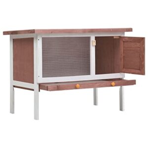 GOLINPEILO Outdoor Rabbit Hutch 1 Layer Brown Wood, 35.4" x 17.7" x 25.6" Brown and White