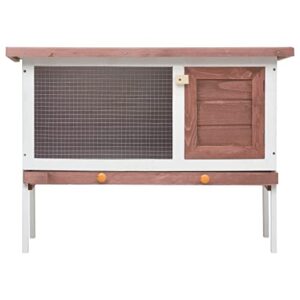 GOLINPEILO Outdoor Rabbit Hutch 1 Layer Brown Wood, 35.4" x 17.7" x 25.6" Brown and White