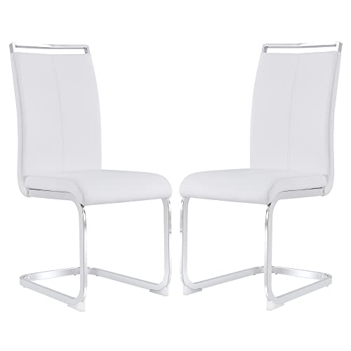 BAOPIN Dining Chairs Set of 2, High Back Leather Side Chairs, Dining Living Room Chairs Upholstered Armless Chair with Metal Legs, Chairs for Dining Room,Kitchen,Living Room,White