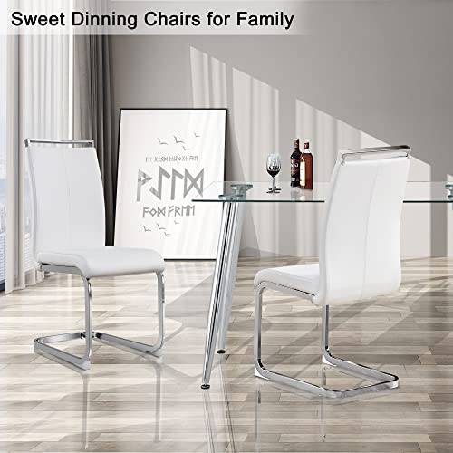 BAOPIN Dining Chairs Set of 2, High Back Leather Side Chairs, Dining Living Room Chairs Upholstered Armless Chair with Metal Legs, Chairs for Dining Room,Kitchen,Living Room,White