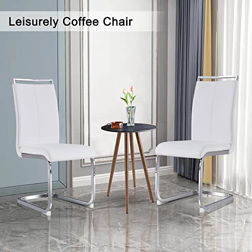 BAOPIN Dining Chairs Set of 2, High Back Leather Side Chairs, Dining Living Room Chairs Upholstered Armless Chair with Metal Legs, Chairs for Dining Room,Kitchen,Living Room,White