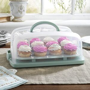 magnolia 2in1 cupcake carrier and cake keeper with lid, cupcake box to fit 12, sturdy, bpa-free cupcake holder with two secure side closures, dishwasher safe (r40-88857)