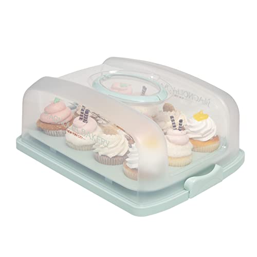 Magnolia 2in1 Cupcake Carrier and Cake Keeper with Lid, Cupcake Box to Fit 12, Sturdy, BPA-Free Cupcake Holder with Two Secure Side Closures, Dishwasher Safe (R40-88857)