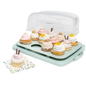 Magnolia 2in1 Cupcake Carrier and Cake Keeper with Lid, Cupcake Box to Fit 12, Sturdy, BPA-Free Cupcake Holder with Two Secure Side Closures, Dishwasher Safe (R40-88857)