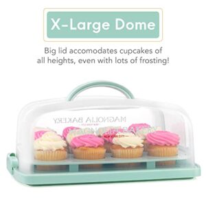 Magnolia 2in1 Cupcake Carrier and Cake Keeper with Lid, Cupcake Box to Fit 12, Sturdy, BPA-Free Cupcake Holder with Two Secure Side Closures, Dishwasher Safe (R40-88857)