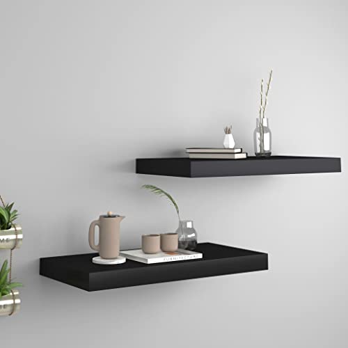 WIFESE 20x9x2 IN Black Floating Shelves 2-Set Wall Shelves Hanging Shelves Decor Aesthetic Book Shelf for Wall with Invisible Brackets MDF Material for Bathroom Living Room and Bedroom Easy to Install