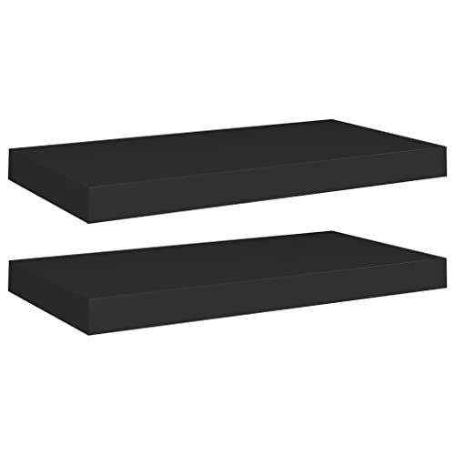 WIFESE 20x9x2 IN Black Floating Shelves 2-Set Wall Shelves Hanging Shelves Decor Aesthetic Book Shelf for Wall with Invisible Brackets MDF Material for Bathroom Living Room and Bedroom Easy to Install