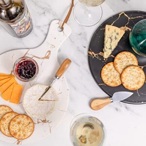 round marble ceramic cutting board. marble trivet in white or black with gold veins and leather chord. cheese serving tray slab to display with kitchen accessories. vanity tray for countertop. (white)