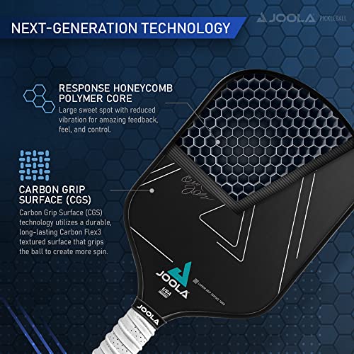 JOOLA Ben Johns Hyperion CGS 16mm Pickleball Paddle - Textured Carbon Grip Surface Technology for Spin & Control with Added Power - Polypropylene Honeycomb Core Pickleball Racket