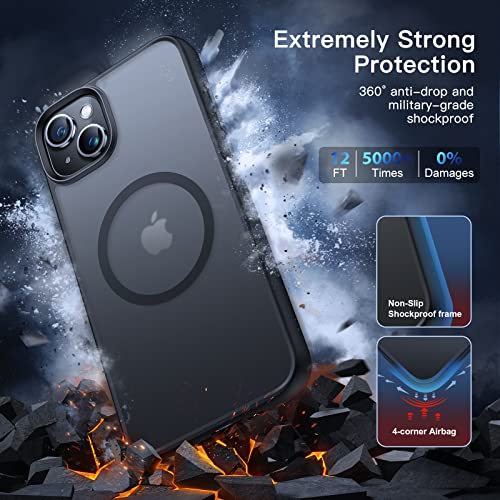 Simtect Magnetic for iPhone 15 Plus Case & iPhone 14 Plus Case[12FT Military Grade Drop Protection] [Compatible with MagSafe] Slim Protective Translucent Matte for iPhone 15 Plus Phone Case 6.7, Black