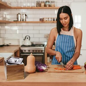 Gogreebell Compost Bin Kitchen-Countertop Compost bin with lid & Acacia Wooden Box, Kitchen Compost Container- Smell Proof, Indoor Compost Bin with Stainless Steel