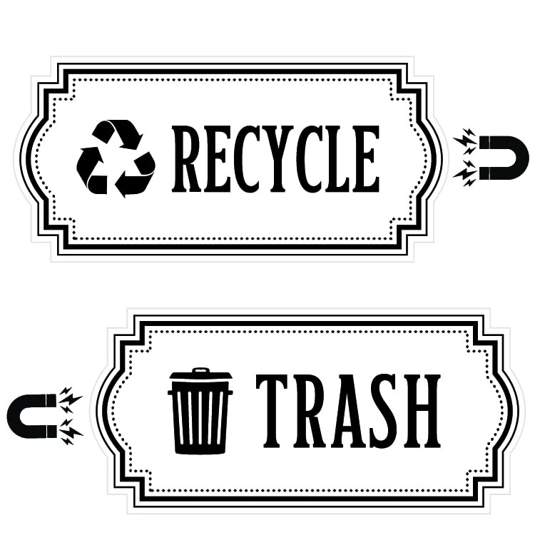 Recycle and Trash Logo Symbol - Elegant Golden Look for Trash Cans, Containers, and Walls - Laminated Vinyl Decal (XSmall, Black/White - Magnetic 2)