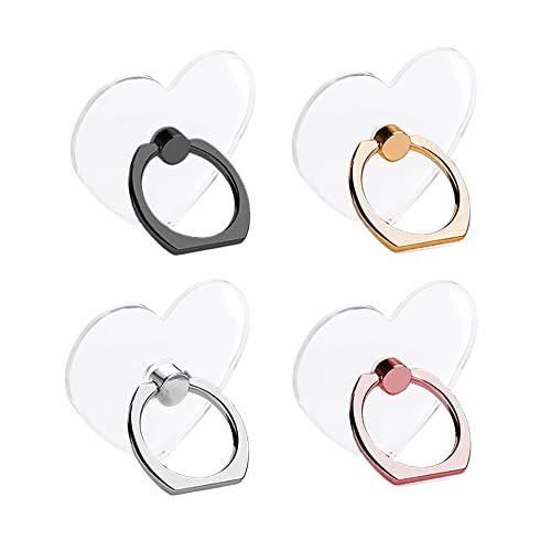 SKYPIA Transparent Finger Ring Stand Holder,4 Pack Cell Phone Stand Finger Grip Kickstand 360° RotationMount Hooks for iPhone and More Smartphones (Heart)