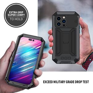 Lunivop Armor Metal Compatible with iPhone 14 Pro Max 6.7 inch 2022 Case Cameras Protection Heavy Duty Protection Doom Cover Shockproof with Built in Screen Protector Holder Kickstand (Black)