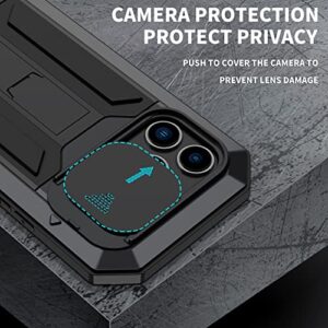 Lunivop Armor Metal Compatible with iPhone 14 Pro Max 6.7 inch 2022 Case Cameras Protection Heavy Duty Protection Doom Cover Shockproof with Built in Screen Protector Holder Kickstand (Black)