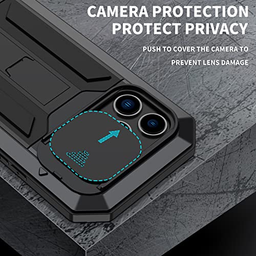 Lunivop Armor Metal Compatible with iPhone 14 Pro Max 6.7 inch 2022 Case Cameras Protection Heavy Duty Protection Doom Cover Shockproof with Built in Screen Protector Holder Kickstand (Black)