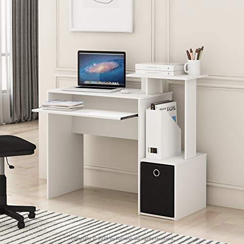 Furinno Econ Multipurpose Home Office Computer Writing Desk, White/Black & Luder Bookcase/Book/Storage, 5-Tier, White