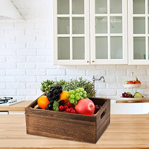 Frcctre Set of 3 Wood Nesting Storage Crates with Handles, Decorative Farmhouse Wooden Crates Storage Containers Rustic Handmade Natural Solid Wood Basket