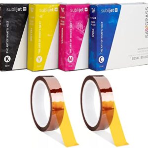 Sawgrass SG500 Sublimation Ink Cartridges Sublijet UHD - Bundle with 2 Rolls Sublimax Heat Resistant Tape (SG500 Ink Cyan Yellow Magenta Black)