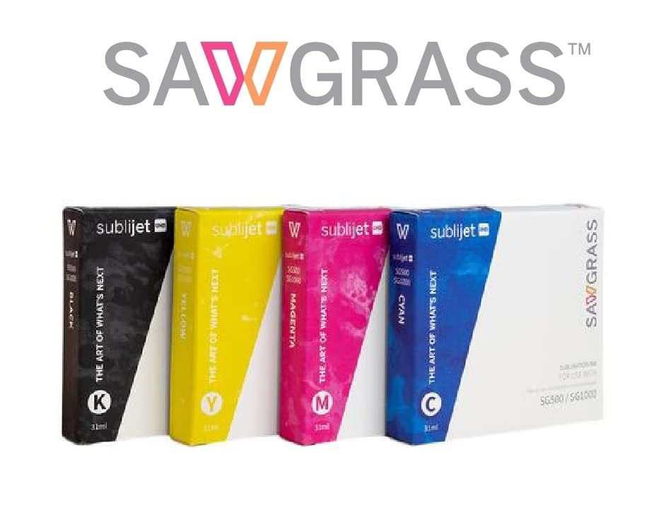 Sawgrass SG500 Sublimation Ink Cartridges Sublijet UHD - Bundle with 2 Rolls Sublimax Heat Resistant Tape (SG500 Ink Cyan Yellow Magenta Black)