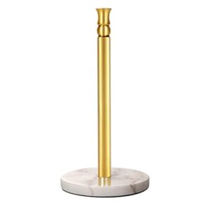 siwil paper towel holder stand, one-handed ripping paper towel roll holder countertop, heavy marble base, not tip over - (marble base, gold)