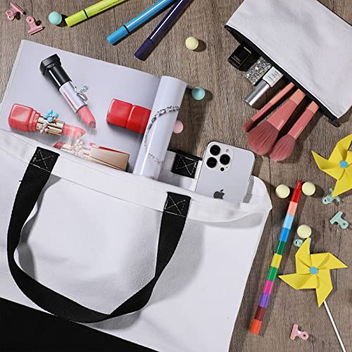 16 Pack Canvas Tote Bag and Makeup Bag Blank Plain Canvas Bag Large Reusable Grocery Bags Shopping Cloth Bags with Handles DIY Craft Bag Canvas with Zipper Cosmetic Bag