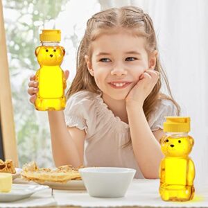 Thenshop 36 Pieces Plastic Empty Honey Bear Bottle Honey Squeeze Bottle Honey Bear Cup with Yellow Flip Top Lid Bear Shaped Jar Honey Containers for Juice Storing and Dispensing(240 ml/ 8 oz)