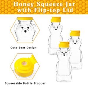 Thenshop 36 Pieces Plastic Empty Honey Bear Bottle Honey Squeeze Bottle Honey Bear Cup with Yellow Flip Top Lid Bear Shaped Jar Honey Containers for Juice Storing and Dispensing(240 ml/ 8 oz)