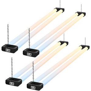 royana led shop light linkable, 4ft 40w led ceiling lights for garage utility light fixture 6500k/3000k/4000k led workbench light w/plug hanging, black - etl- 4 pack