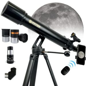 spectrum optical instruments – explorapro 90az refractor telescope for adults & beginner – compact manual alt-az telescope – smartphone adapter & remote shutter – 90mm aperture 660mm focal length