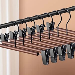 bumodel wooden pants hangers with clips 20 pack adjustable wood skirt hangers for women space saving clothes hangers jeans trousers hangers for closet non slip,brown