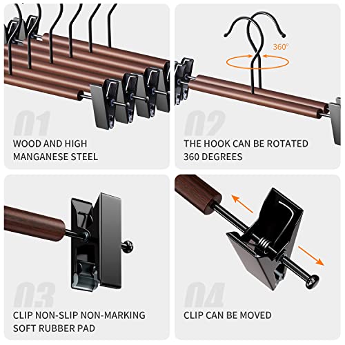 BUMODEL Wooden Pants Hangers with Clips 20 Pack Adjustable Wood Skirt Hangers for Women Space Saving Clothes Hangers Jeans Trousers Hangers for Closet Non Slip,Brown