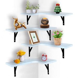 asvor clark corner floating shelves white, floating corner shelf wall mounted set of 4, floating wall shelves for bedroom, living room, bathroom, kitchen, office