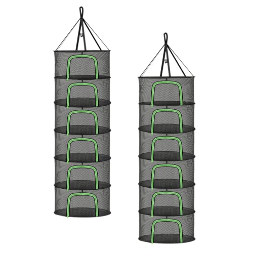 iPower 6-Layer Herb Drying Rack Hanging Mesh 2ft Collapsible Net Dryer with U-Shape Zippers, Pothook, Carabiner and Carrying Bag, 2 Packs