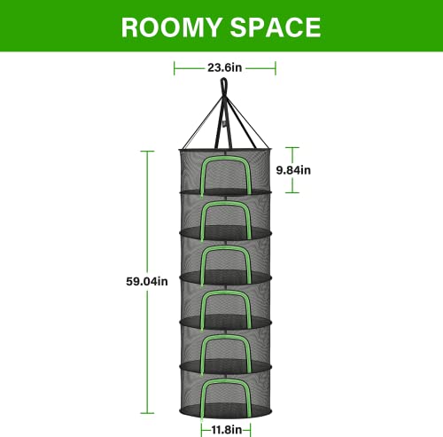 iPower 6-Layer Herb Drying Rack Hanging Mesh 2ft Collapsible Net Dryer with U-Shape Zippers, Pothook, Carabiner and Carrying Bag, 2 Packs