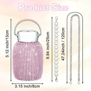 Diamond Water Bottle Bling Diamond Vacuum Flask Sparkling Glitter 7.78 OZ Bottles with Pearl Bracelet for Women Refillable Insulated Bottle Stainless (Pink)