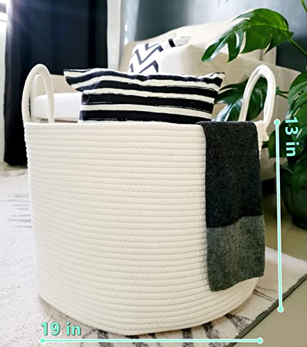 OTON HOME City Series White Rope Basket - Extra Large Storage Basket - Woven Basket for Storage - Basket for Towels - White Toy Storage - Nursery Basket - Blanket Basket Living Room