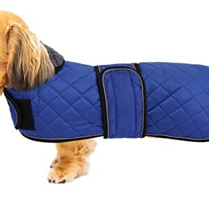 Warm Thermal Quilted Dachshund Coat, Dog Winter Coat with Warm Fleece Lining, Outdoor Dog Apparel with Adjustable Bands for Medium, Large Dog-Blue-XS